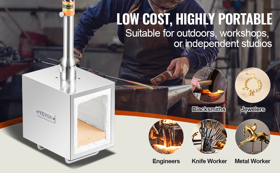 VEVOR Portable Propane Forge 1 Burner Farrier Forge 2600℉ Knife Metal ...