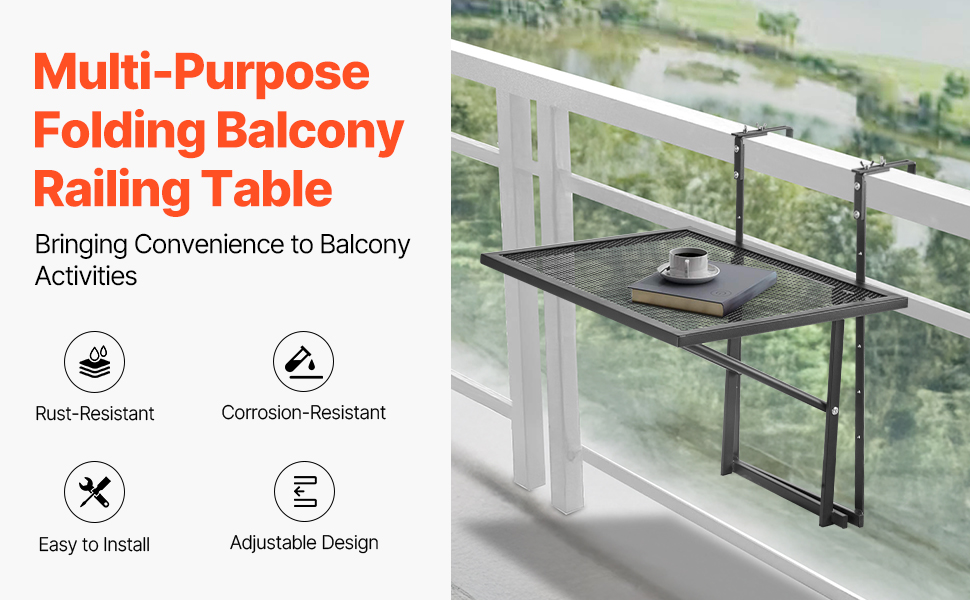 Balcony Hanging Table 19 x 24 in Outdoor Metal Patio Railing Table ...
