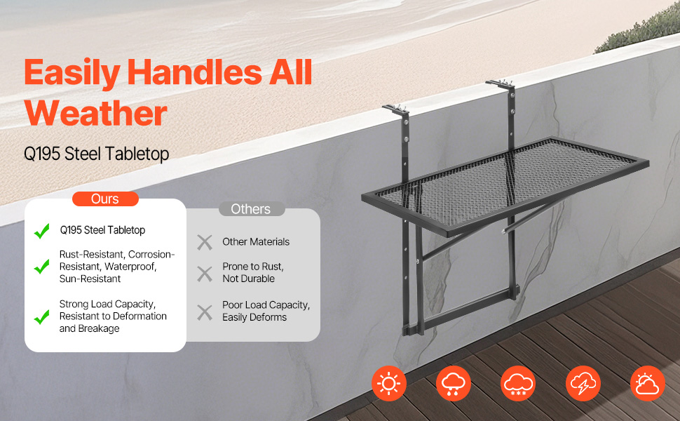 Balcony Hanging Table 19 x 24 in Outdoor Metal Patio Railing Table ...
