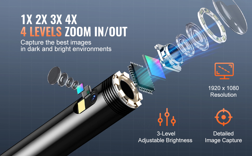 VEVOR Endoscope Camera with Lights Dual Lens Borescope 49.2FT Cable 4.3 ...