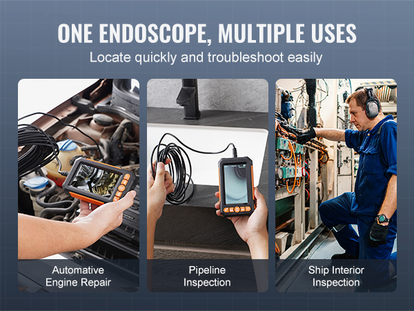 VEVOR Endoscope Camera with Lights Dual Lens Borescope 49.2FT Cable 4.3 ...