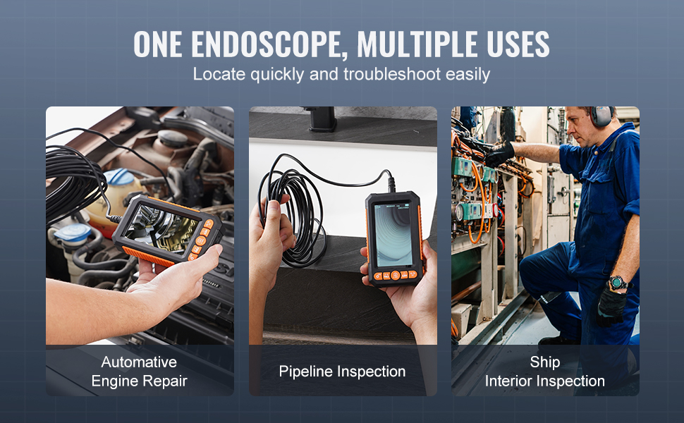 VEVOR Endoscope Camera with Lights Dual Lens Borescope 49.2FT Cable 4.3 ...