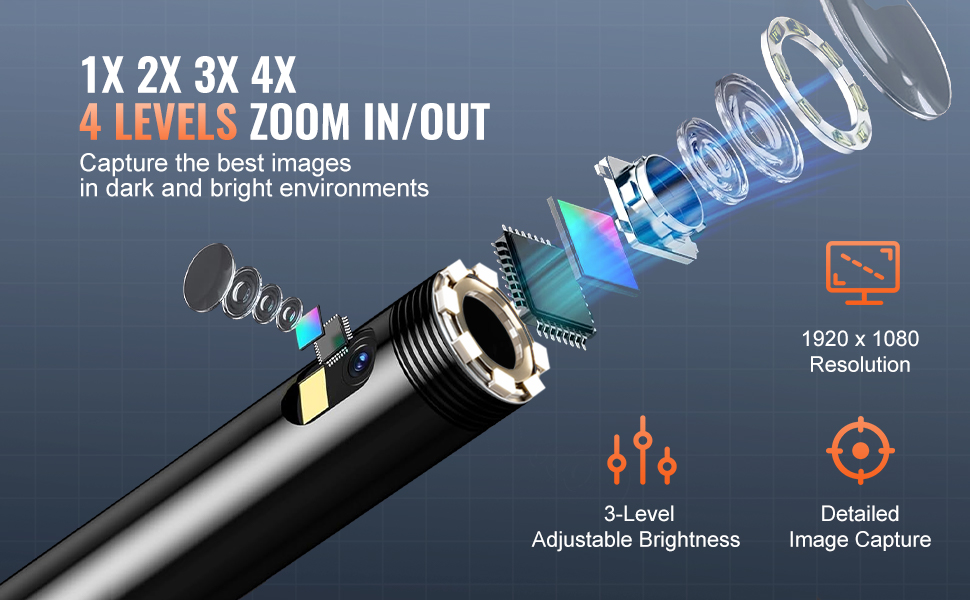 VEVOR Endoscope Camera with Lights Dual Lens Borescope 16.4FT Cable 4.3 ...