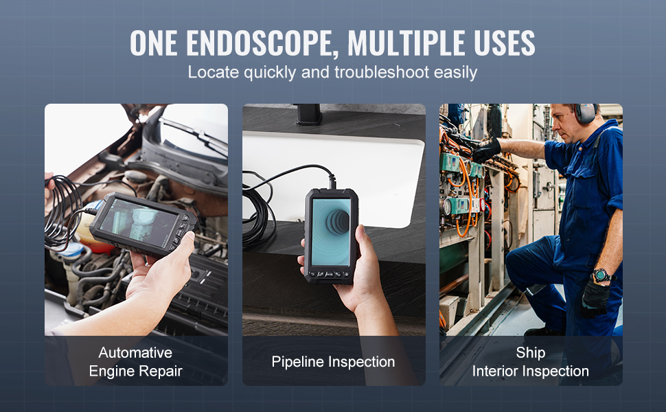 VEVOR Endoscope Camera with Lights Triple Lens Borescope 49.2FT Cable 5 ...