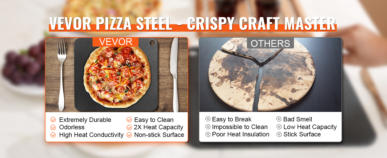 VEVOR Pizza Steel, 14" x 14" x 1/4" Pizza Steel Plate for Oven, Pre ...