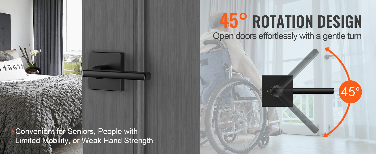 VEVOR Privacy Door Handle, 1 Pack Matte Black Door Lever, Left or Right ...