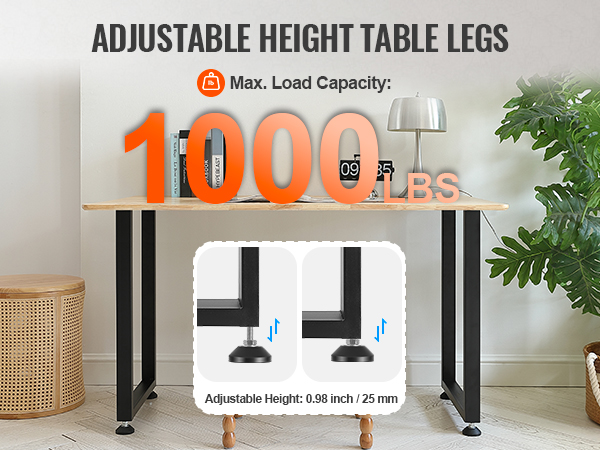 VEVOR 28 Inch Adjustable Furniture Legs, Square Reinforced Steel Office ...