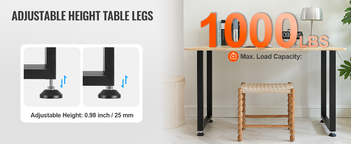 VEVOR 28 Inch Adjustable Furniture Legs, Square Reinforced Steel Office ...