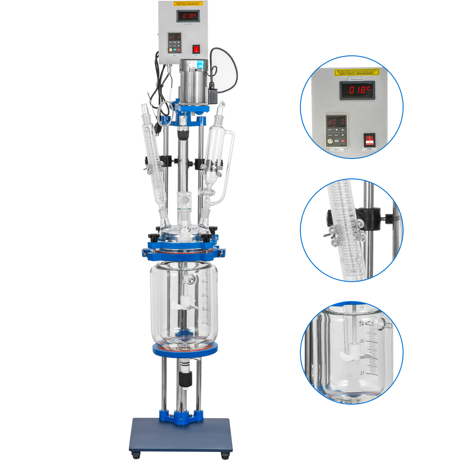 VEVOR Jacketed Reactor 5L Laboratory Glass Reactor, Jacketed Glass ...