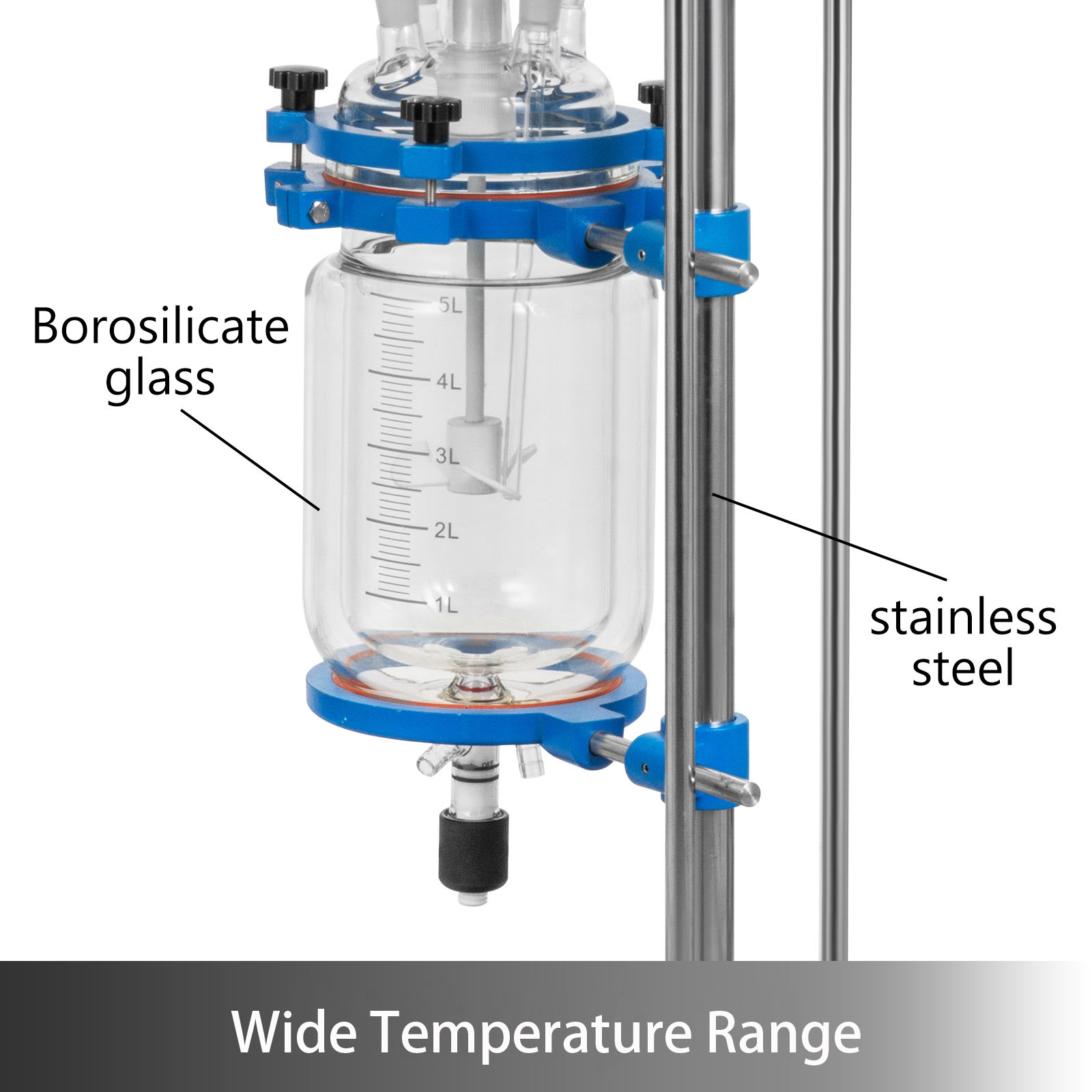 VEVOR Jacketed Reactor 5L Laboratory Glass Reactor, Jacketed Glass ...