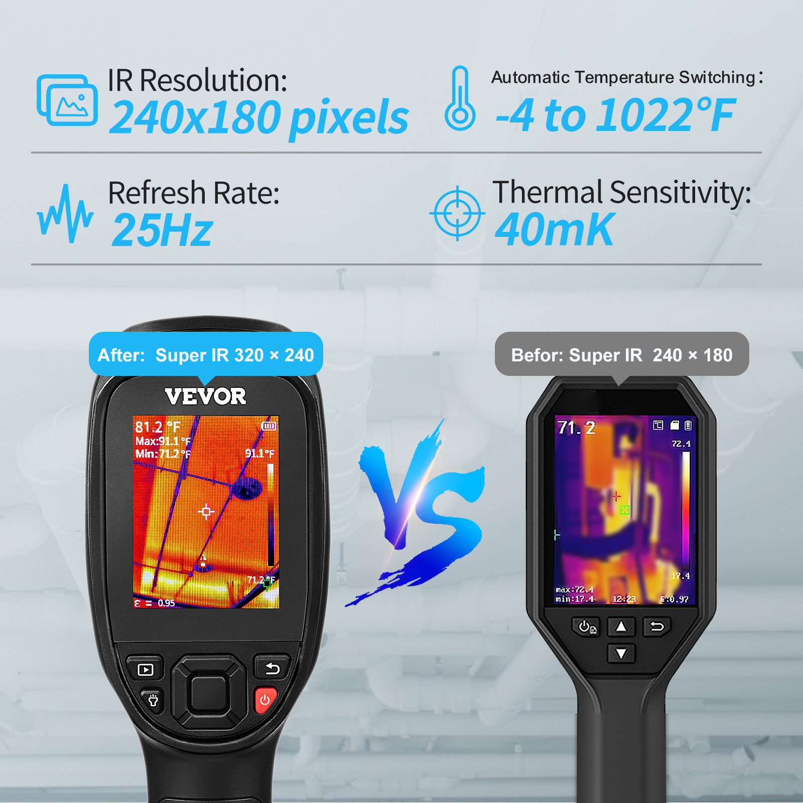 VEVOR Thermal Imaging Camera, 240x180 IR Resolution with 2MP Visual ...