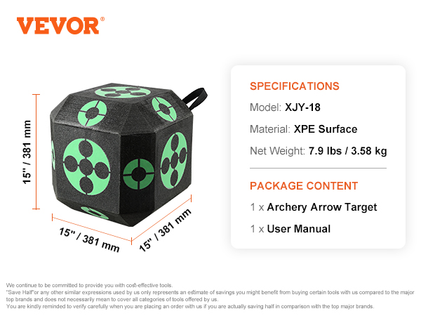 VEVOR Archery Target, 15"x15" All-side Shotting Archery Arrow Target ...