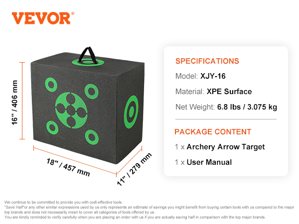 VEVOR Archery Target, 16"x18" All-side Shotting Archery Arrow Target ...