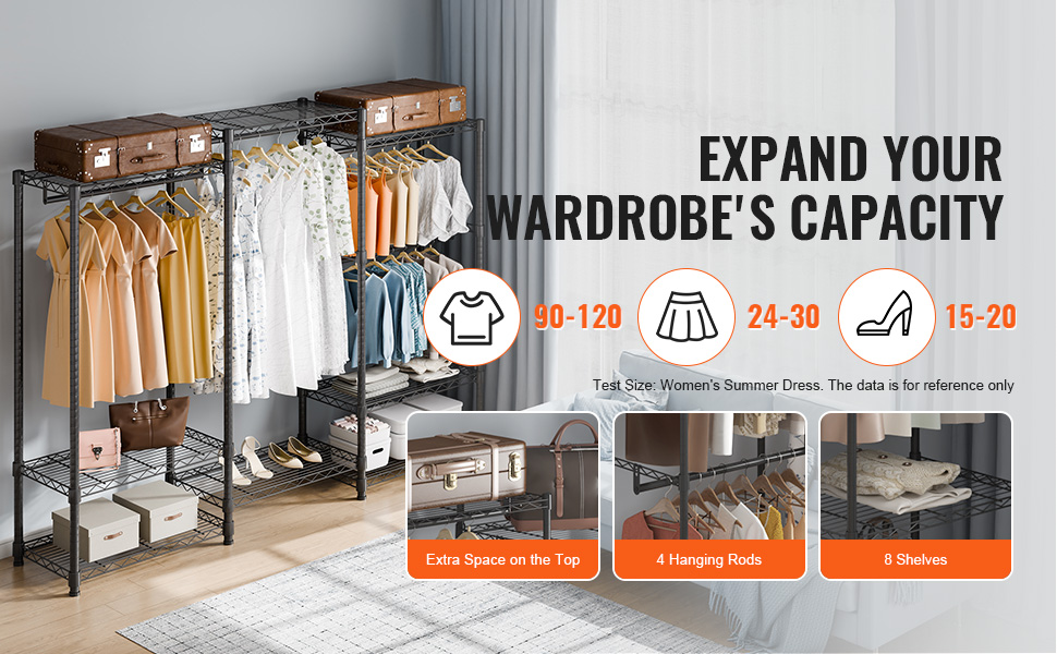 VEVOR Heavy Duty Clothes Rack, Rolling Clothing Garment Rack with 4 ...