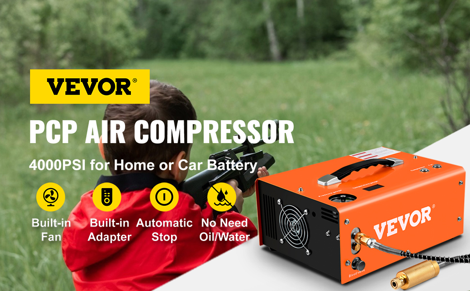 VEVOR PCP Air Compressor, 4000PSI Portable PCP Compressor, 24V DC 110V ...