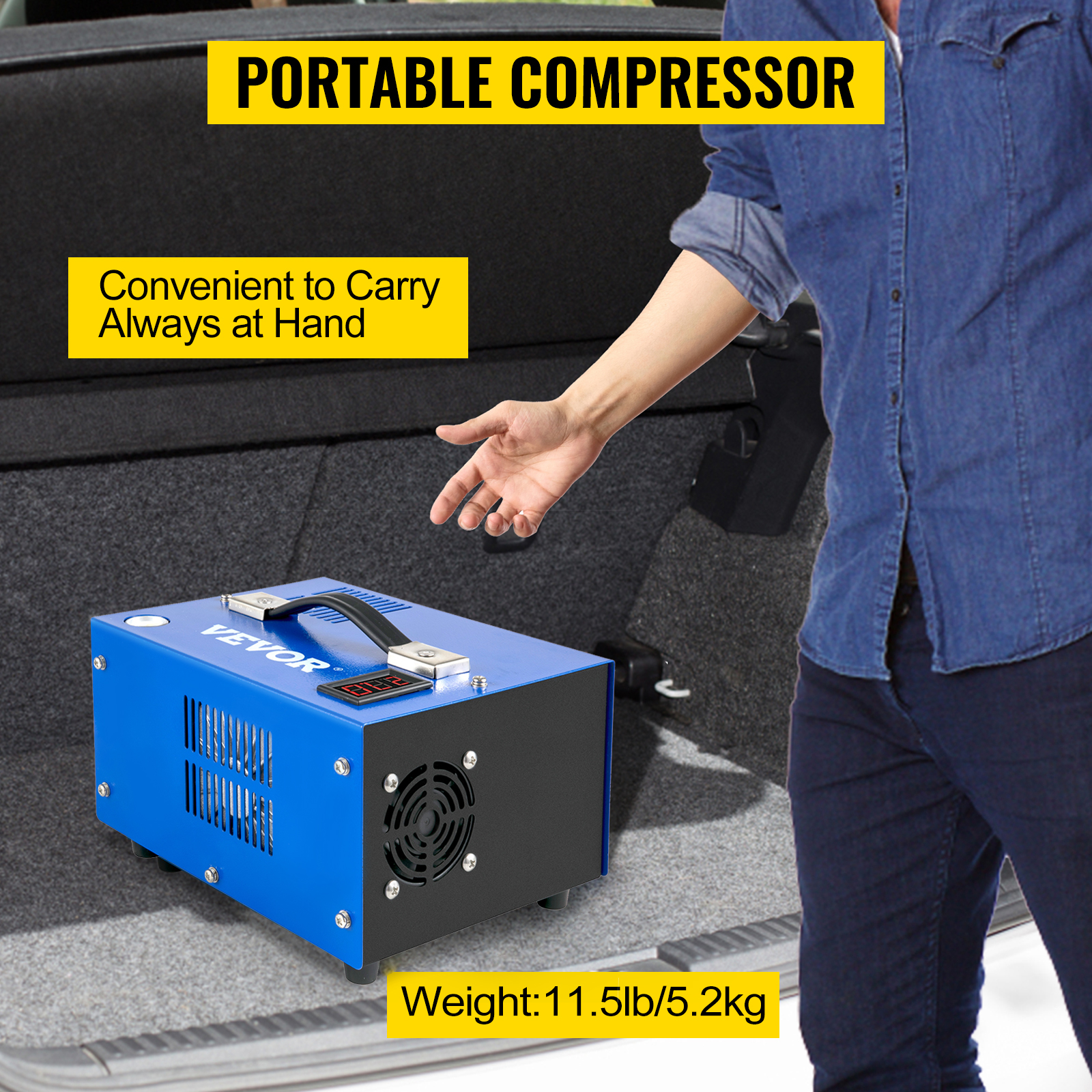 VEVOR PCP Air Compressor, 4500PSI Portable PCP Compressor, 12V DC/110V ...