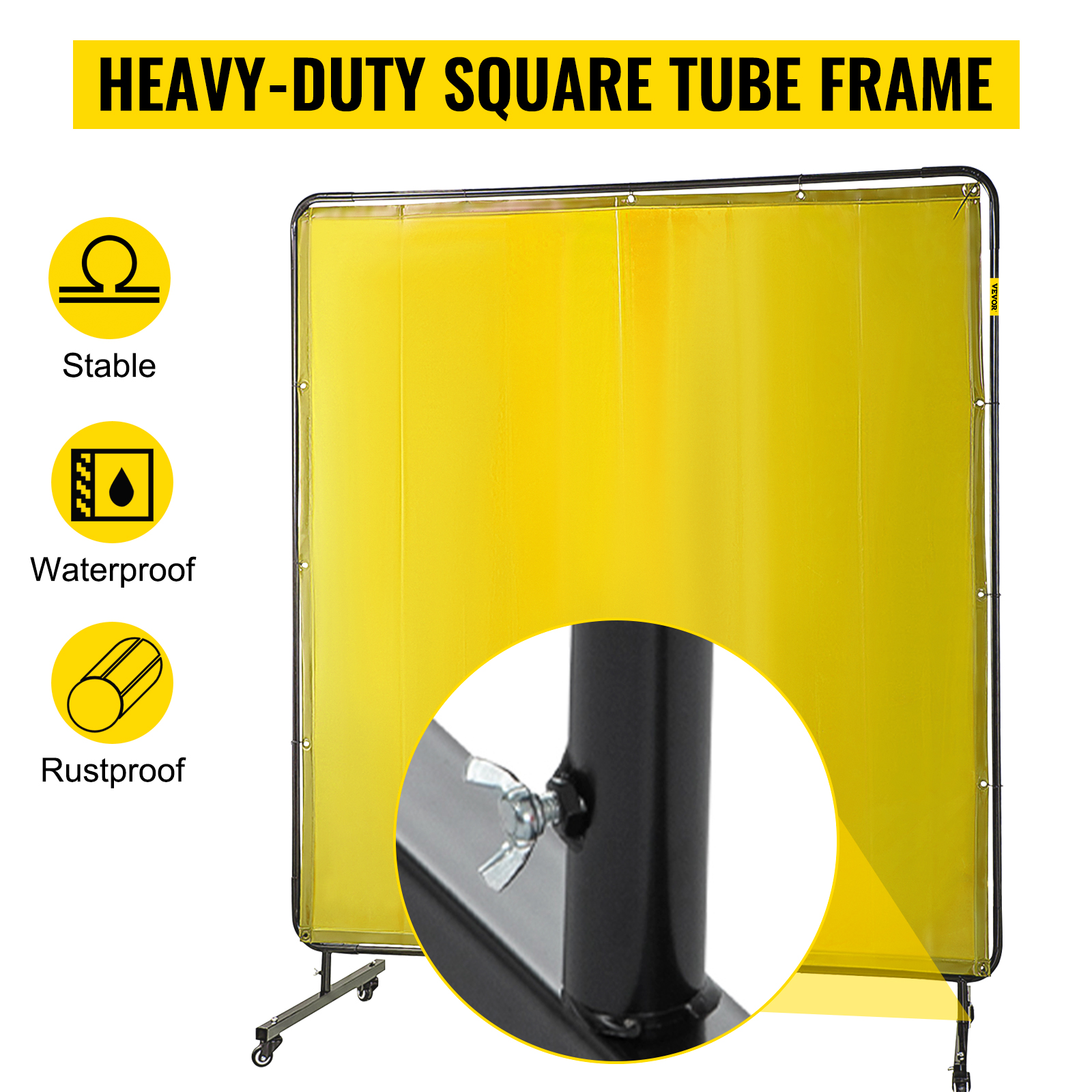 VEVOR Welding Screen with Frame 6' x 6', Welding Curtain with 4 Wheels ...