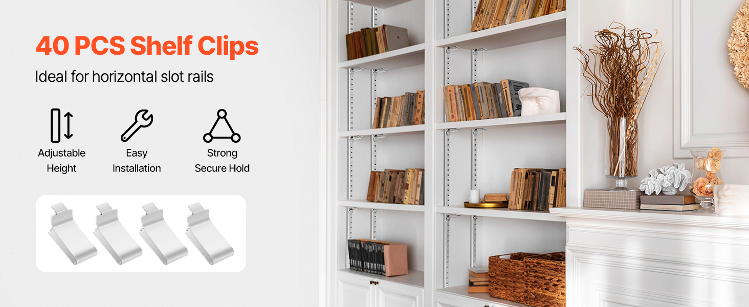 VEVOR Shelf Clips 40 Pack Adjustable Steel Pilaster Shelf Clips for ...