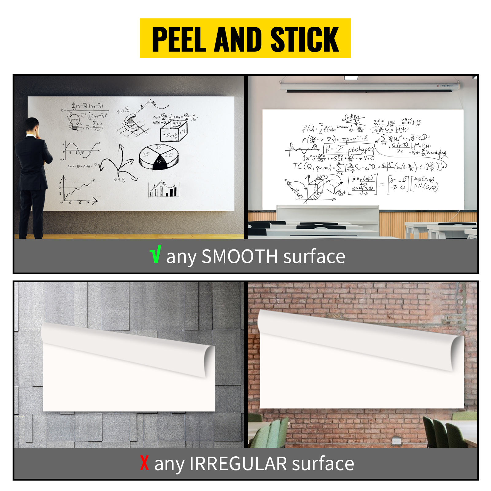 VEVOR White Board Paper, 6x4 ft Dry Erase Whiteboard Paper w/ Adhesive ...