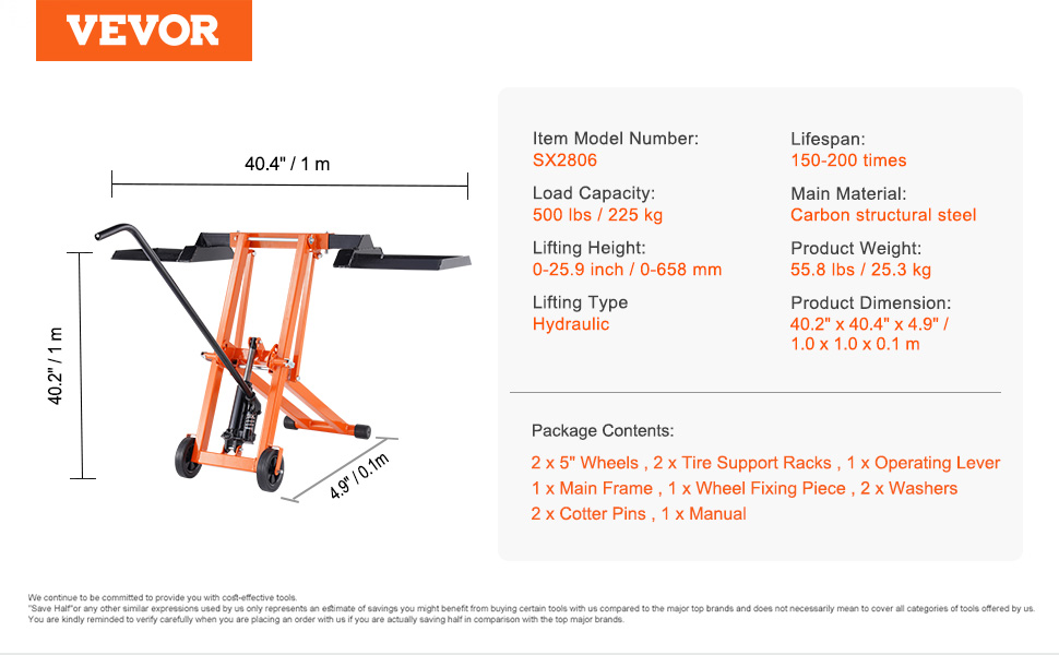 VEVOR 500 Lbs Lawn Mower Lift with Hydraulic Jack for Riding Tractor ...