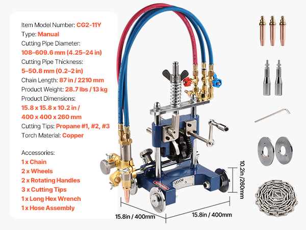 CG2-11Y Manual Gas Pipe Cutting Machine 0.2"-2" Thick Pipe 0°-45 ...