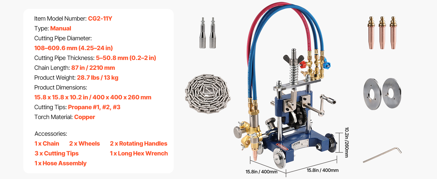 CG2-11Y Manual Gas Pipe Cutting Machine 0.2"-2" Thick Pipe 0°-45 ...