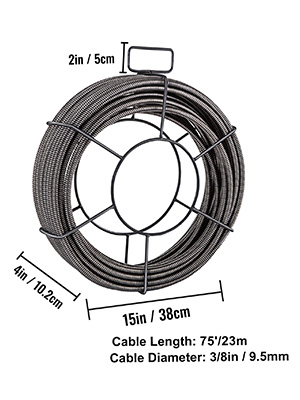 VEVOR Drain Cleaning Cable 75 Feet x 3/8 Inch Solid Core Cable Sewer ...