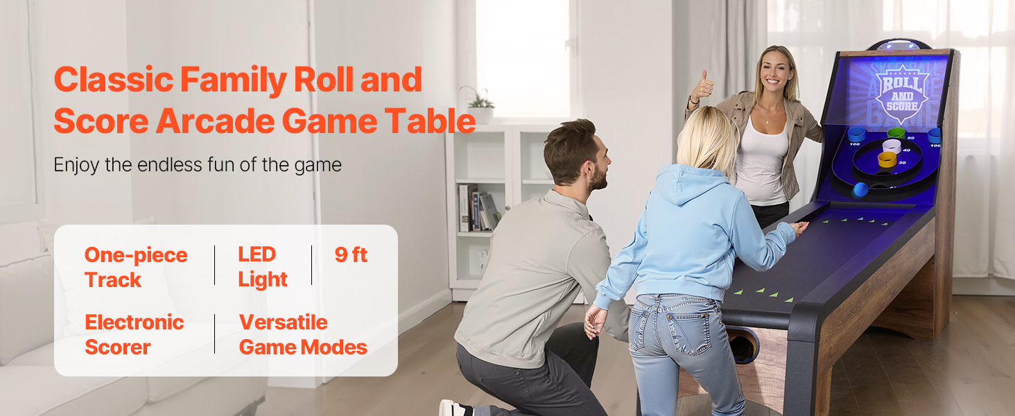 9 ft Roll & Score Arcade Game Table LED Electronic Scorer Home Game ...