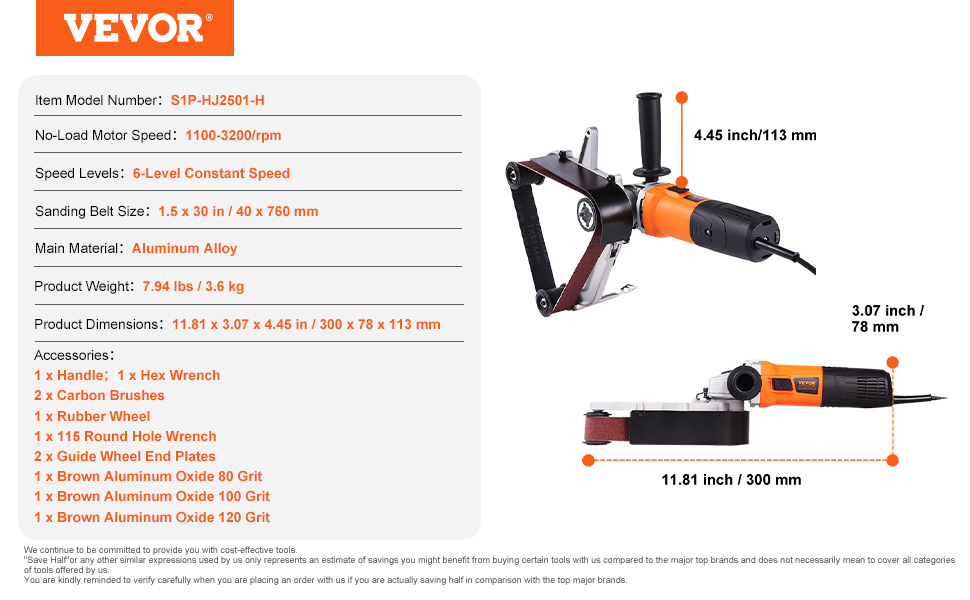 VEVOR Pipe Tube Polisher Sander, 1000W Pipe Belt Sander with 6 Variable ...