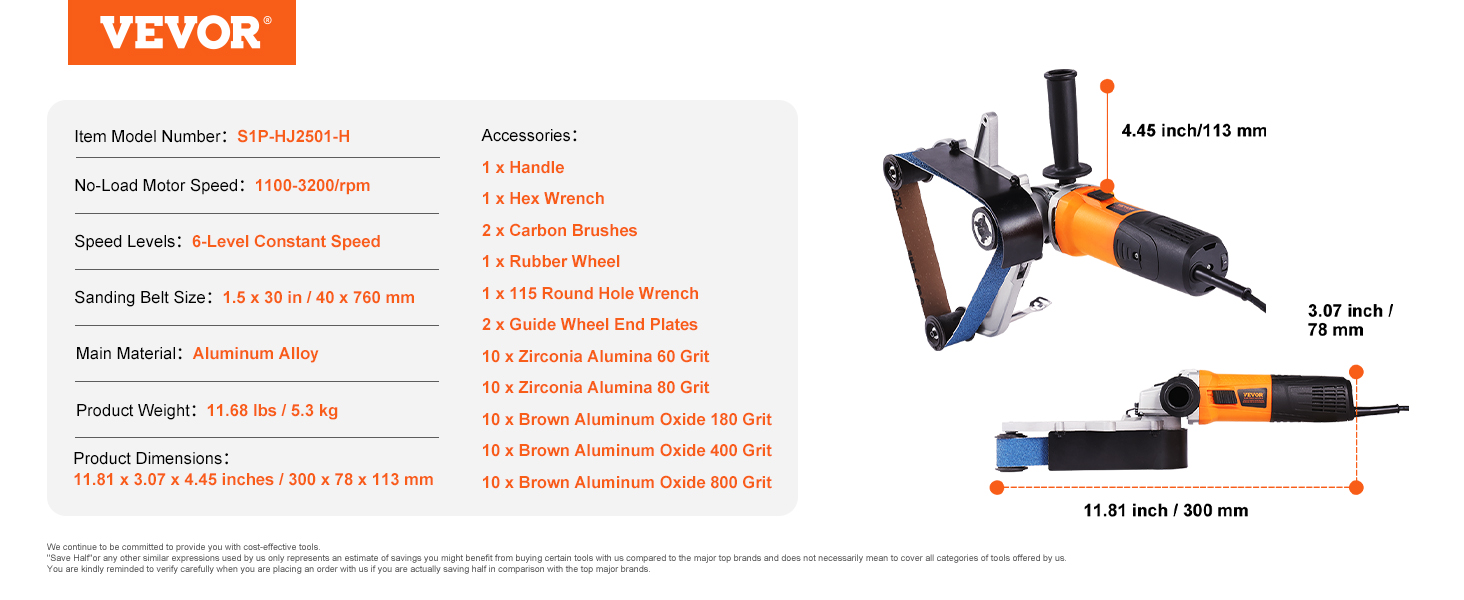 VEVOR Pipe Tube Polisher Sander, 1000W Pipe Belt Sander with 6 Variable ...