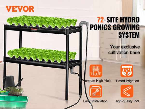 VEVOR Hydroponics Growing System, 72 Sites 2 Layers, Dark Grey PVC ...