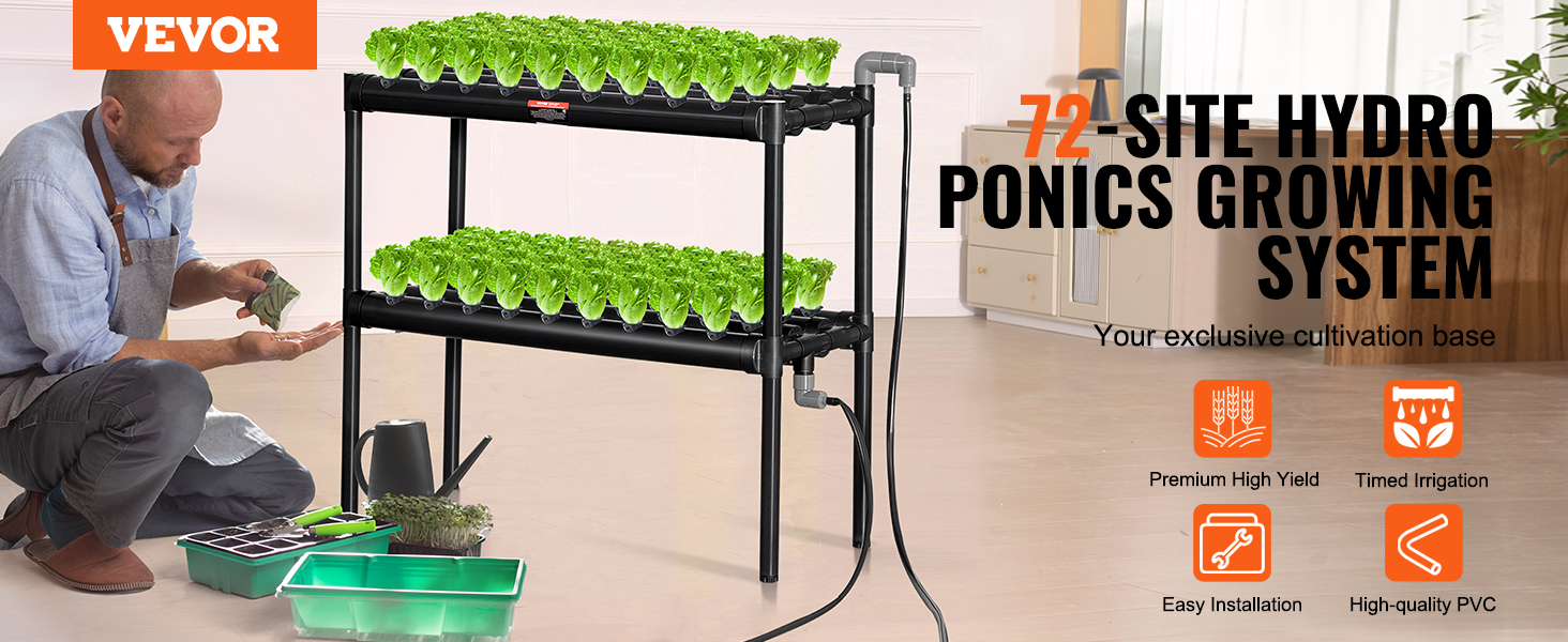 VEVOR Hydroponics Growing System, 72 Sites 2 Layers, Dark Grey PVC ...