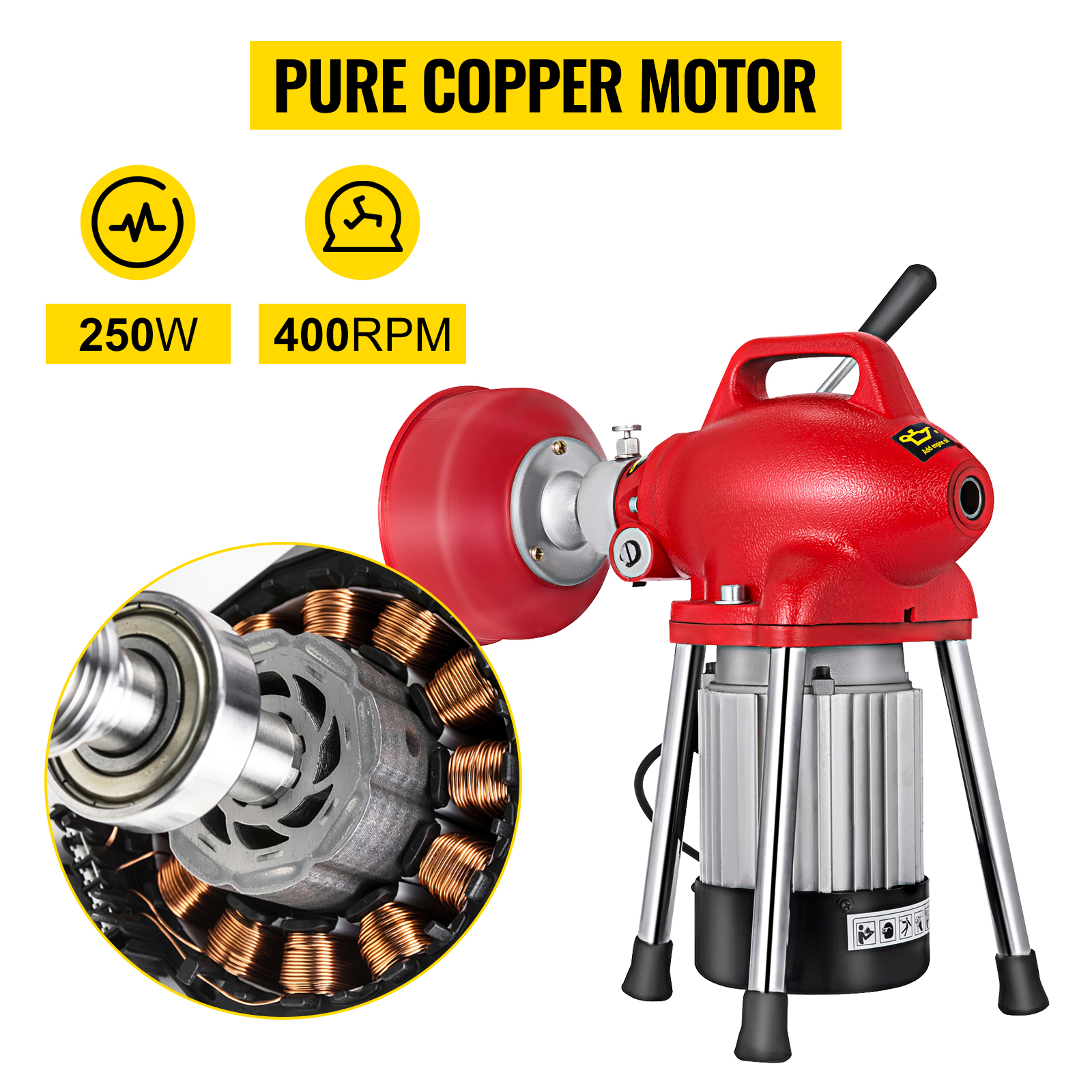 250W Electric Drain Cleaner Auger Pipe Cleaning Machine w/ Cutter ...