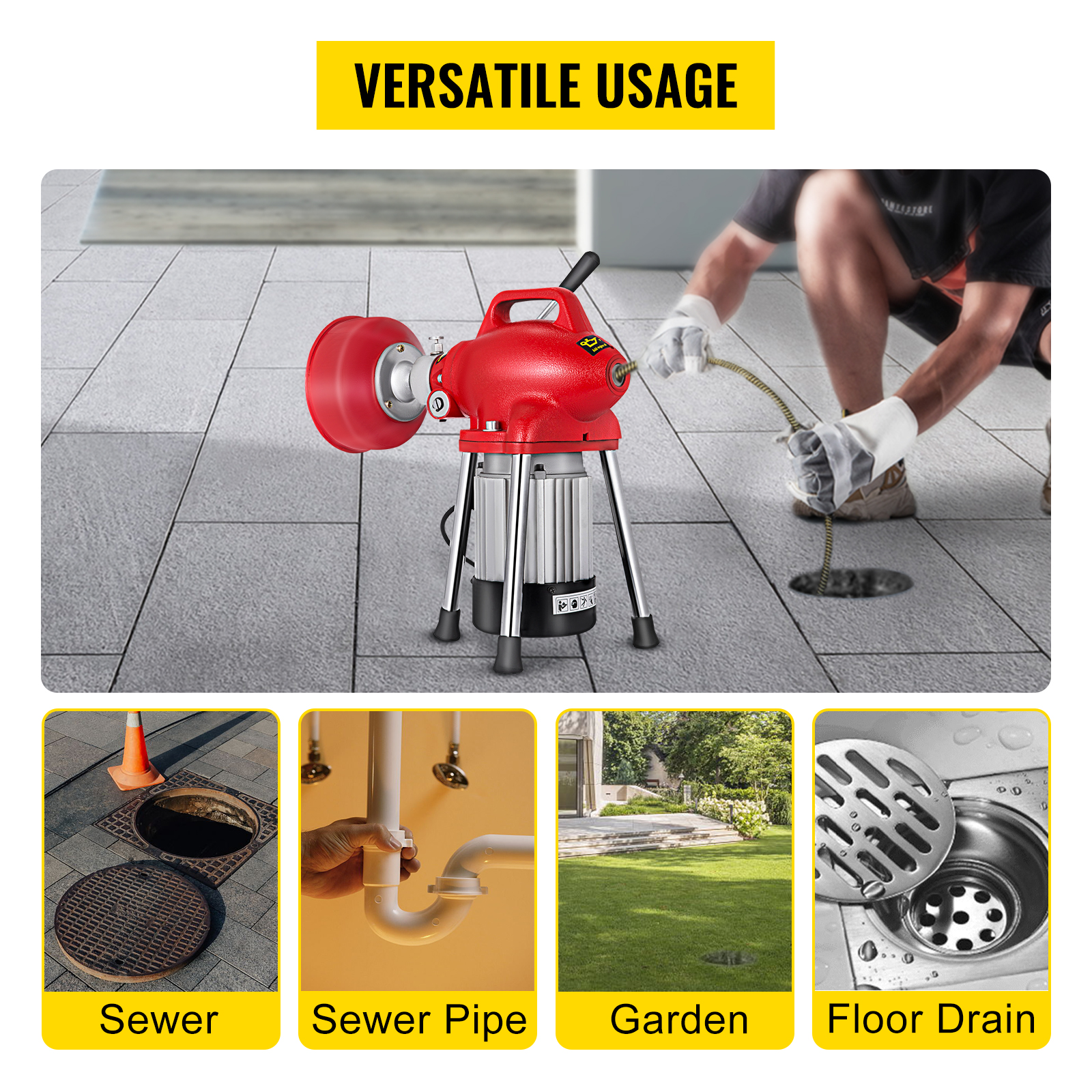 250W Electric Drain Cleaner Auger Pipe Cleaning Machine w/ Cutter ...