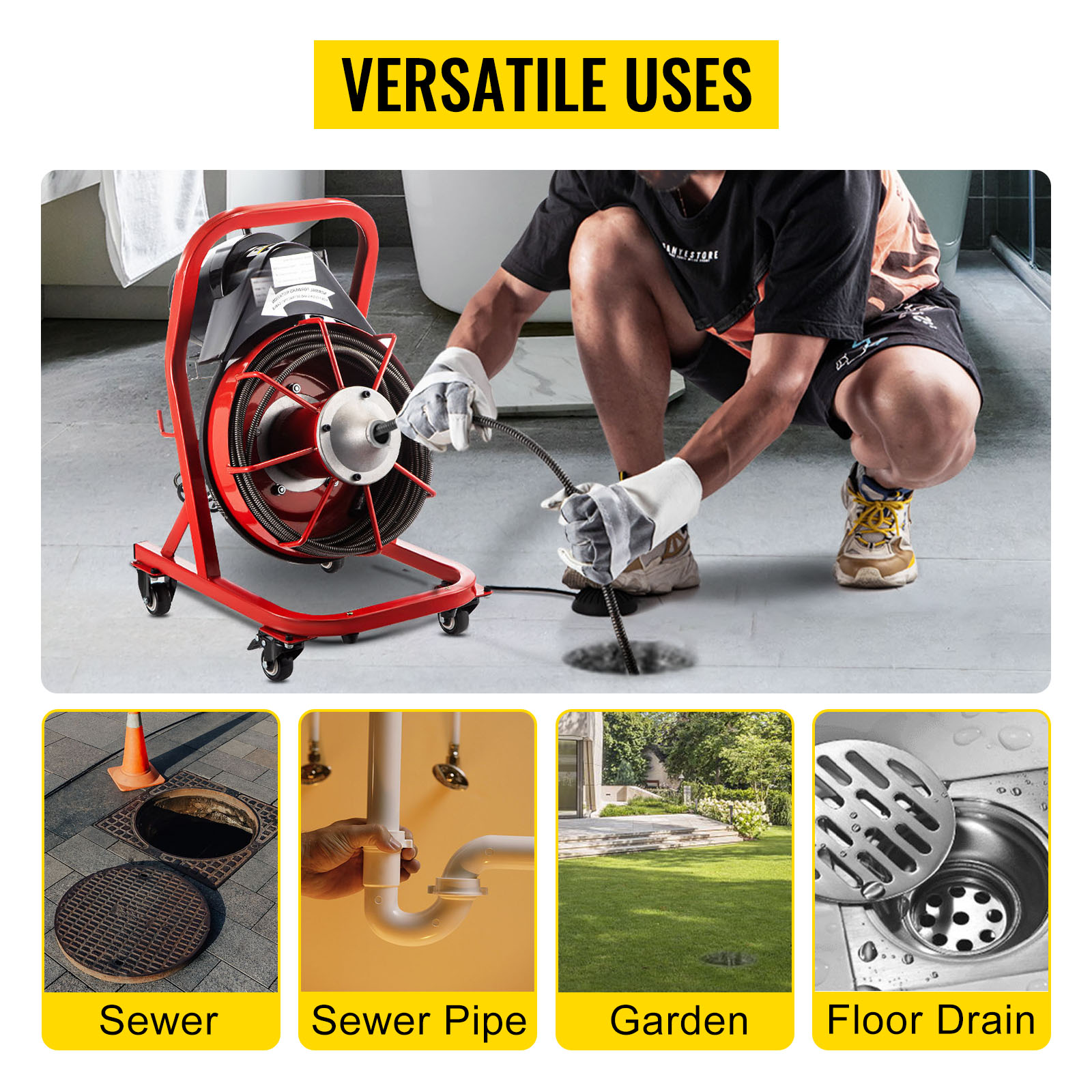 VEVOR Electric Drain Auger, 75' x 3/8", 250W Drain Cleaner Machine Fit ...