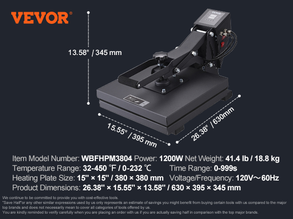 VEVOR Heat Press 15 x 15 - Heat Press Machine for T-shirts, Fast ...