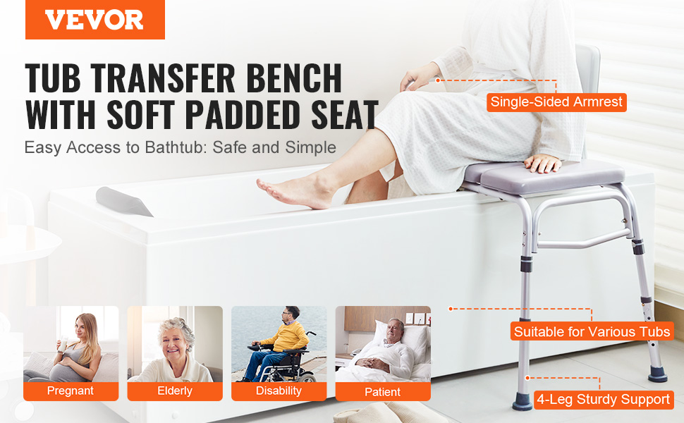 VEVOR Tub Transfer Bench for Bathtub 500lbs, Shower Seats for Adults ...