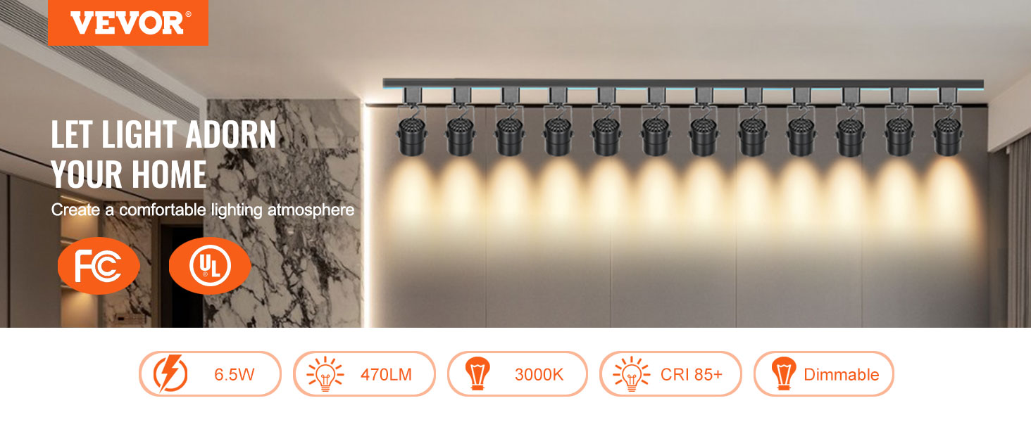 VEVOR LED Track Lighting Heads, 6.5W 3000K 470lm Warm White, Dimmable H ...