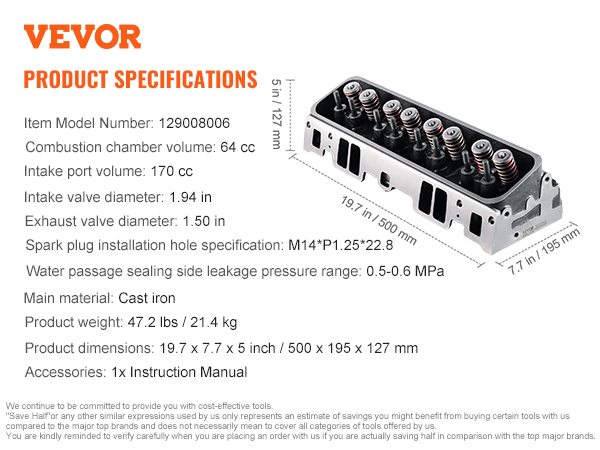 VEVOR Engine Cylinder Head Assembly Replacement Iron for CHEVROLET ...