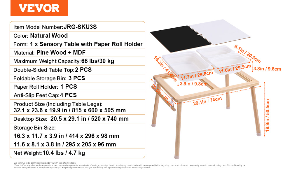 VEVOR Sensory Table for Toddlers, Kids Activity Table with 3 Foldable ...