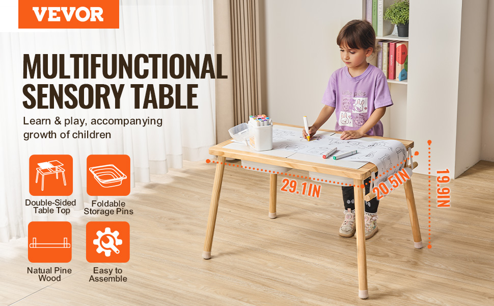VEVOR Sensory Table for Toddlers, Kids Activity Table with 3 Foldable ...