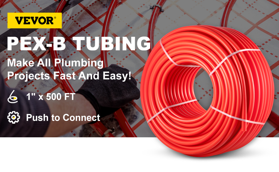 VEVOR PEX Pipe, 1 Inch x 500 FT PEX Tubing, Non Oxygen Barrier Red PEX ...