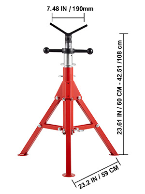 VEVOR V Head Pipe Stand 1/8"-12" Capacity, Adjustable Height 24"-42 ...