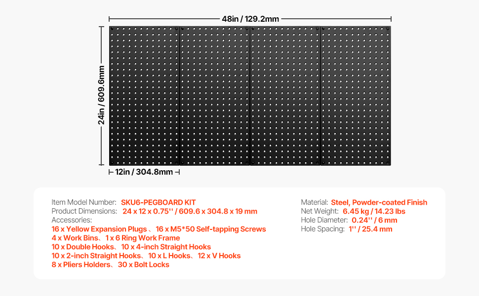 VEVOR Pegboard Combination Kit 280 x 280 mm Plastic Pegboard 4 Panels ...