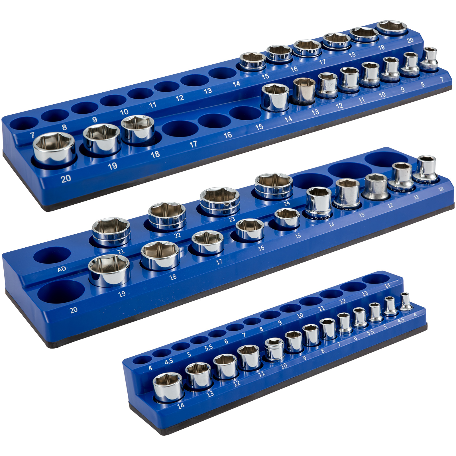 VEVOR Magnetic Socket Organizer Socket Holder 3 pcs 1/2, 3/8, 1/4-in ...