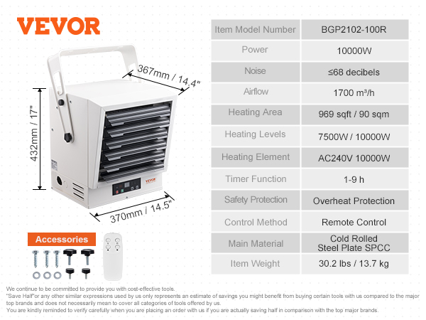VEVOR Electric Garage Heater, 10000-Watt Digital Fan-Forced Wall ...