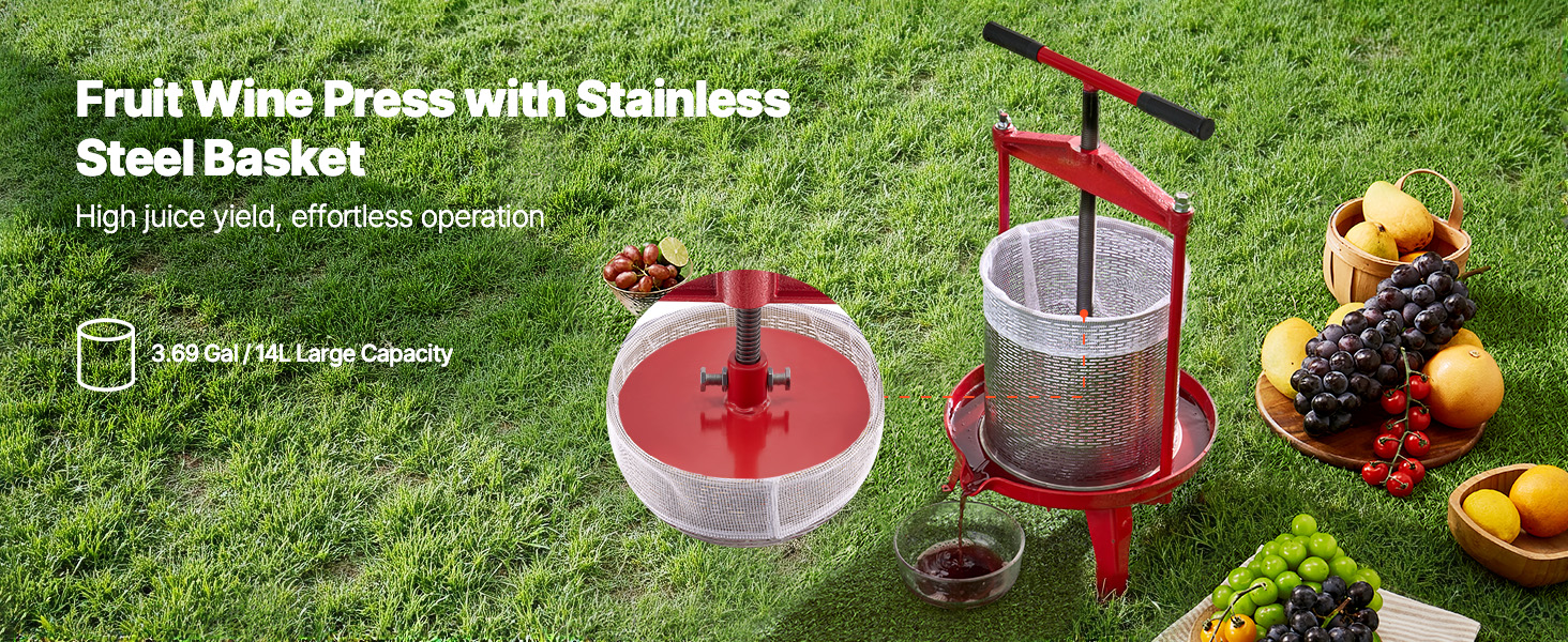 Fruit Wine Press Manual Press for Wine Making 3.69 Gal/14L Stainless ...