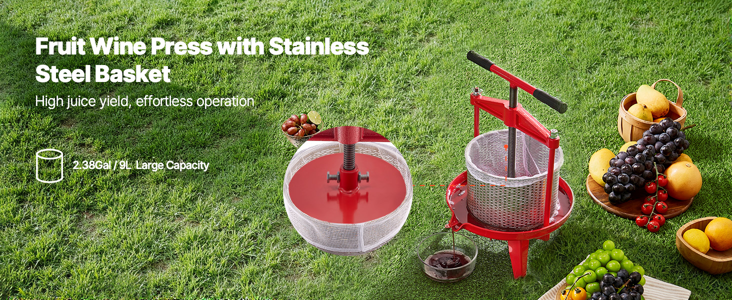 Fruit Wine Press Manual Press for Wine Making 2.38 Gal/9L Stainless ...