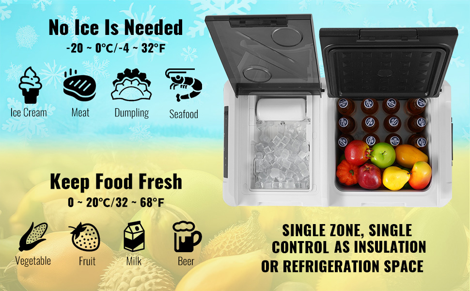 VEVOR Portable Car Refrigerator Freezer w/ Ice Making Function 36 L ...