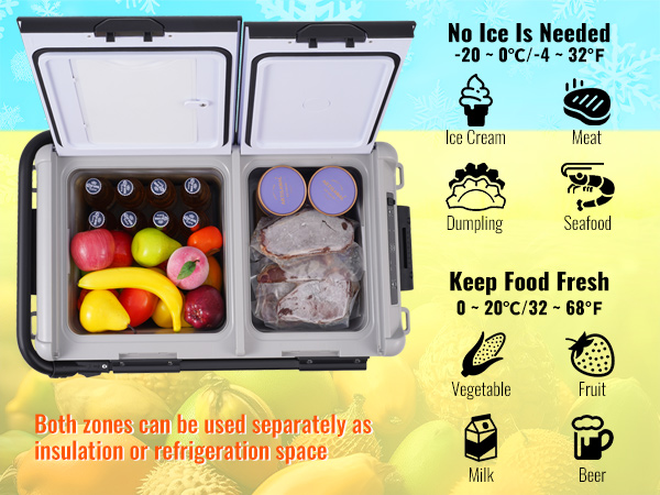VEVOR Portable Car Refrigerator Freezer Compressor 50 L Dual Zone for ...